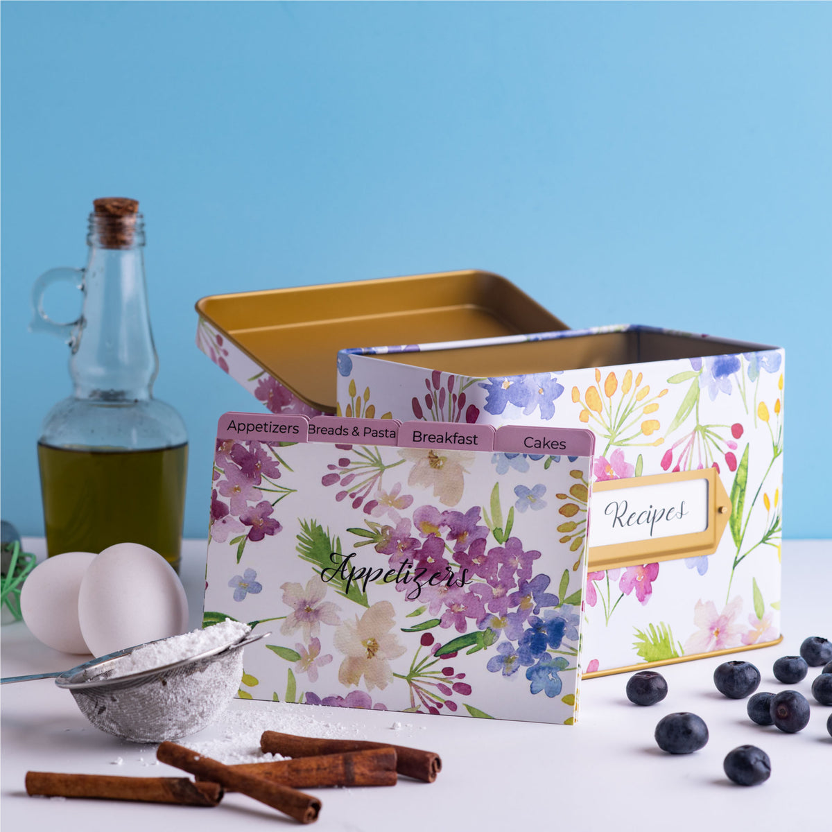 Heart & Berry Watercolor Floral Recipe Box